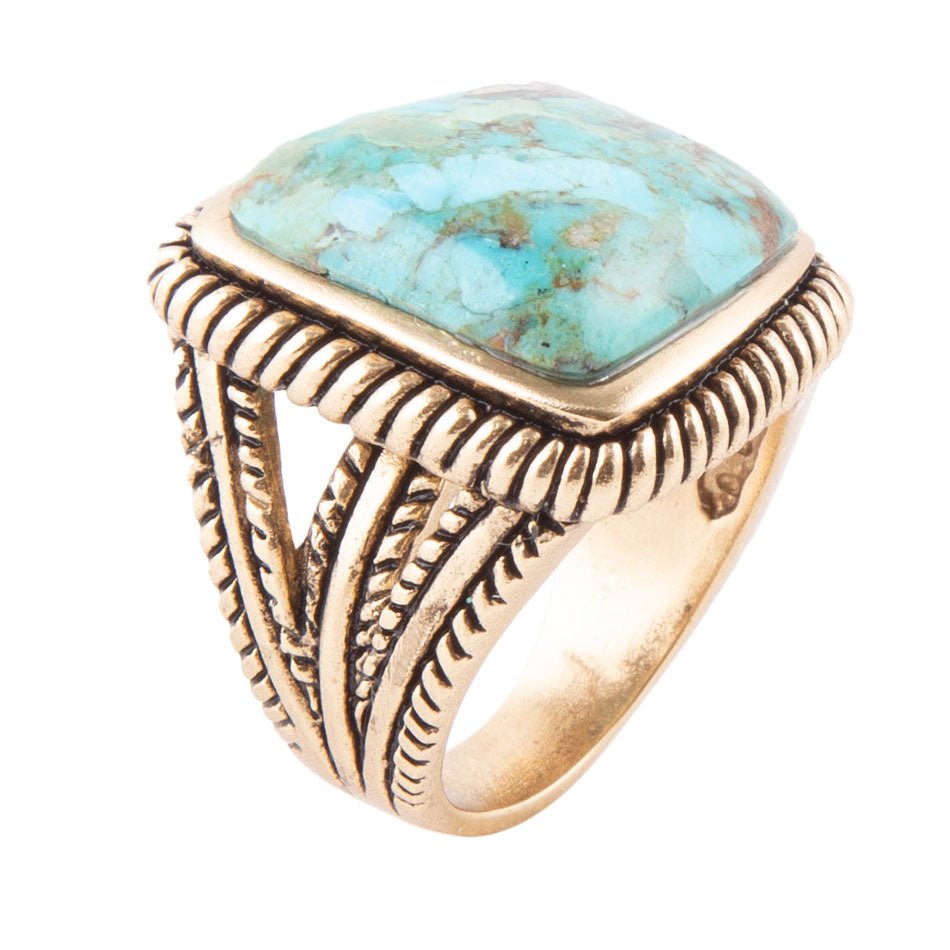 Roped Square Blue Turquoise Golden Statement Ring – Luv Livia